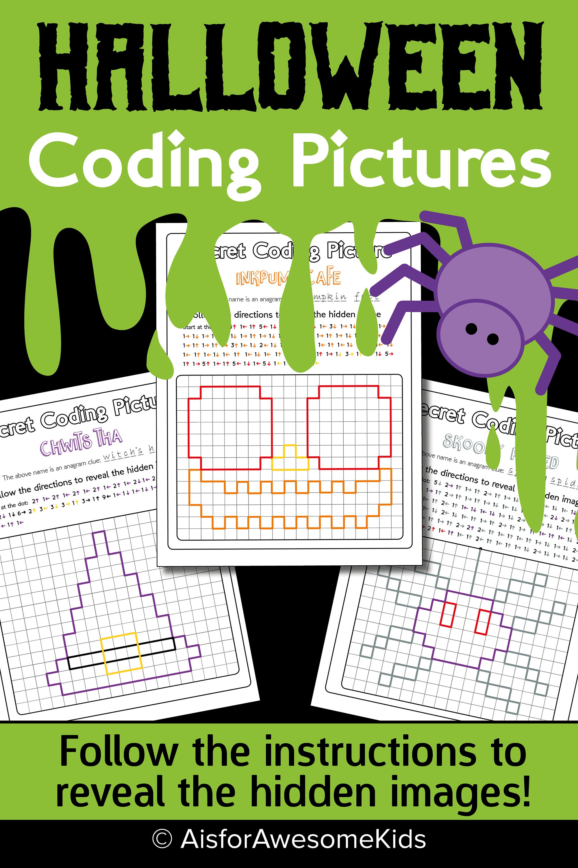 Halloween Coding Worksheets, Spooky Picture Reveal Challenge, Pumpkin ...