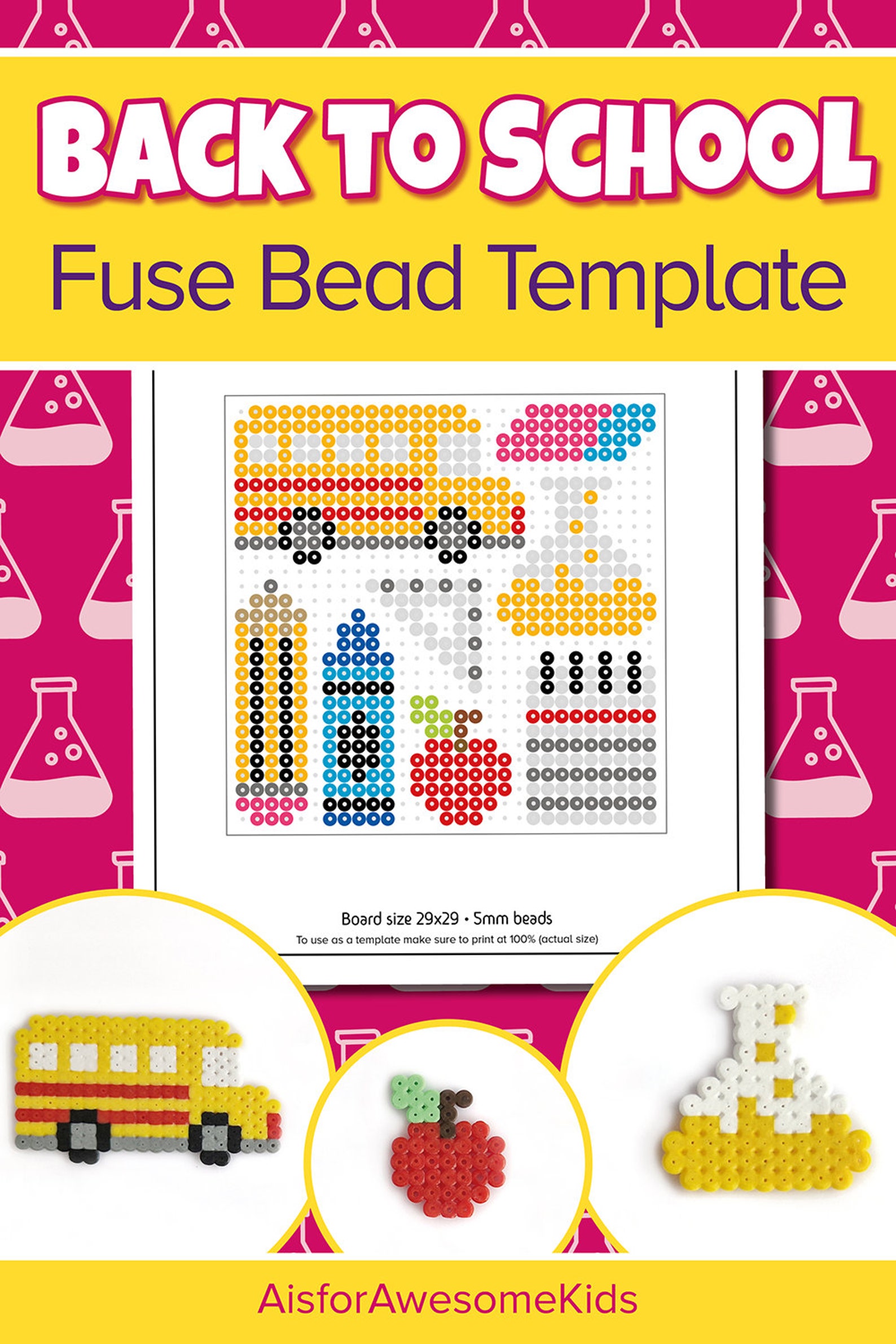 Back to School Fuse Bead Template, Teacher Student Pattern Craft Gift ...