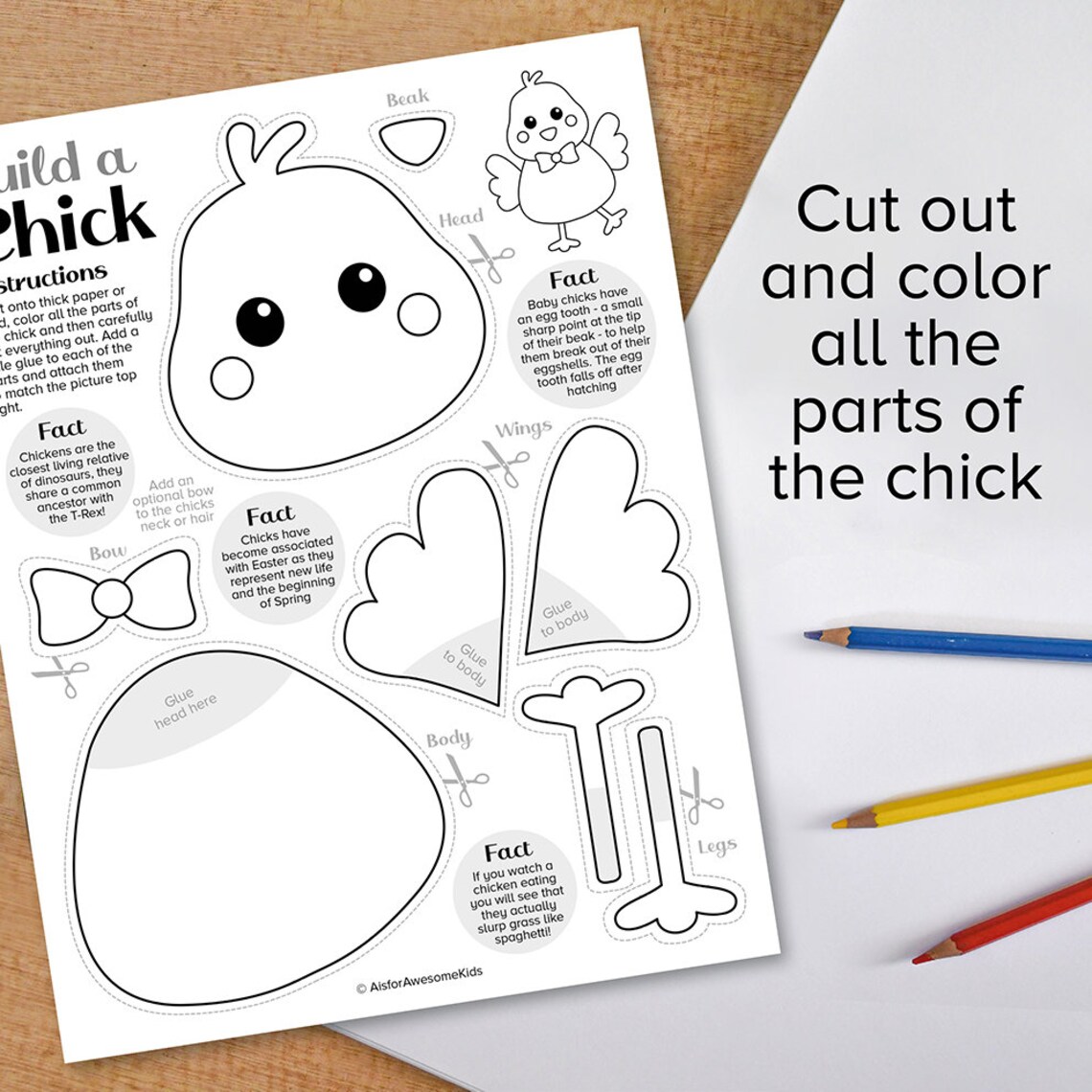 Easter Chick Cut & Paste Craft Printable, Build a Chicken Coloring ...