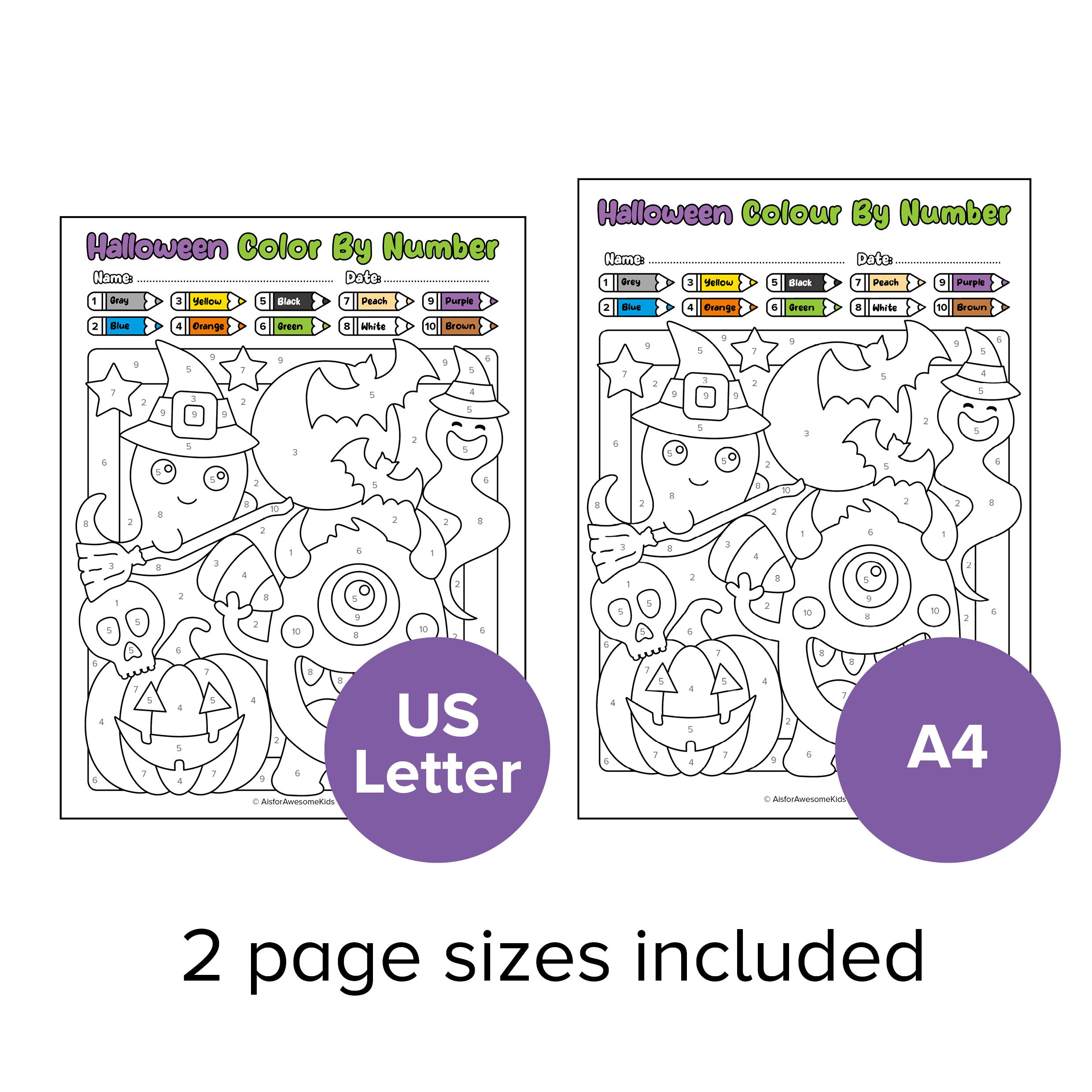 Halloween Color by Number Worksheets, Spooky Monster Picture Reveal ...