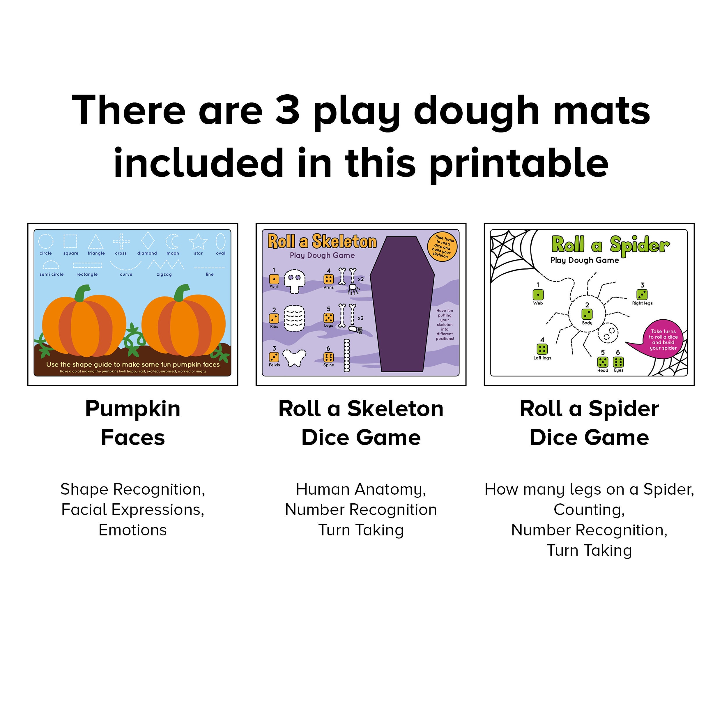 Halloween Play Dough Mat Bundle, Kids Spooky Playdough Doh, Roll a ...