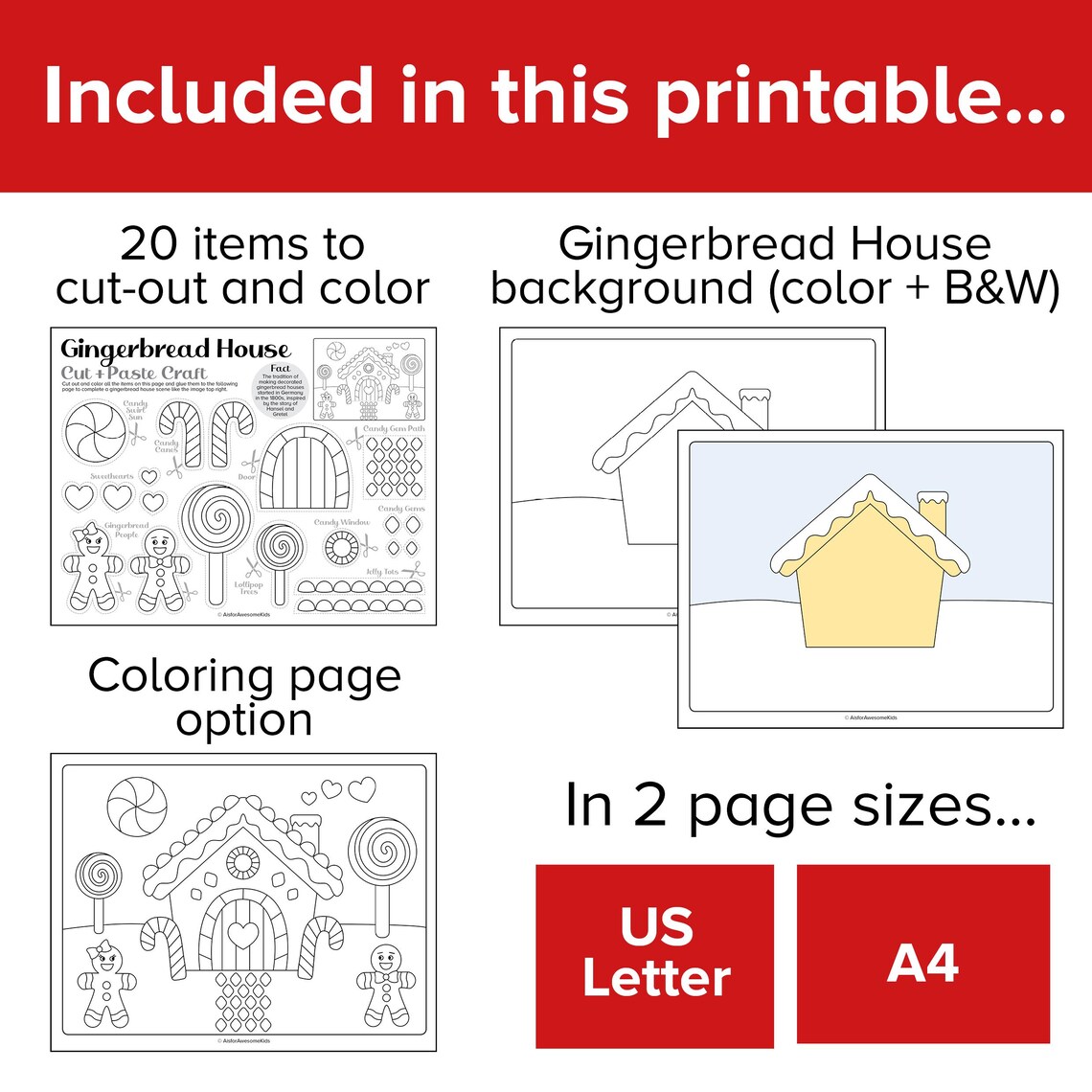 Gingerbread House Scene Cut & Paste, Build a Christmas Candy Cottage ...