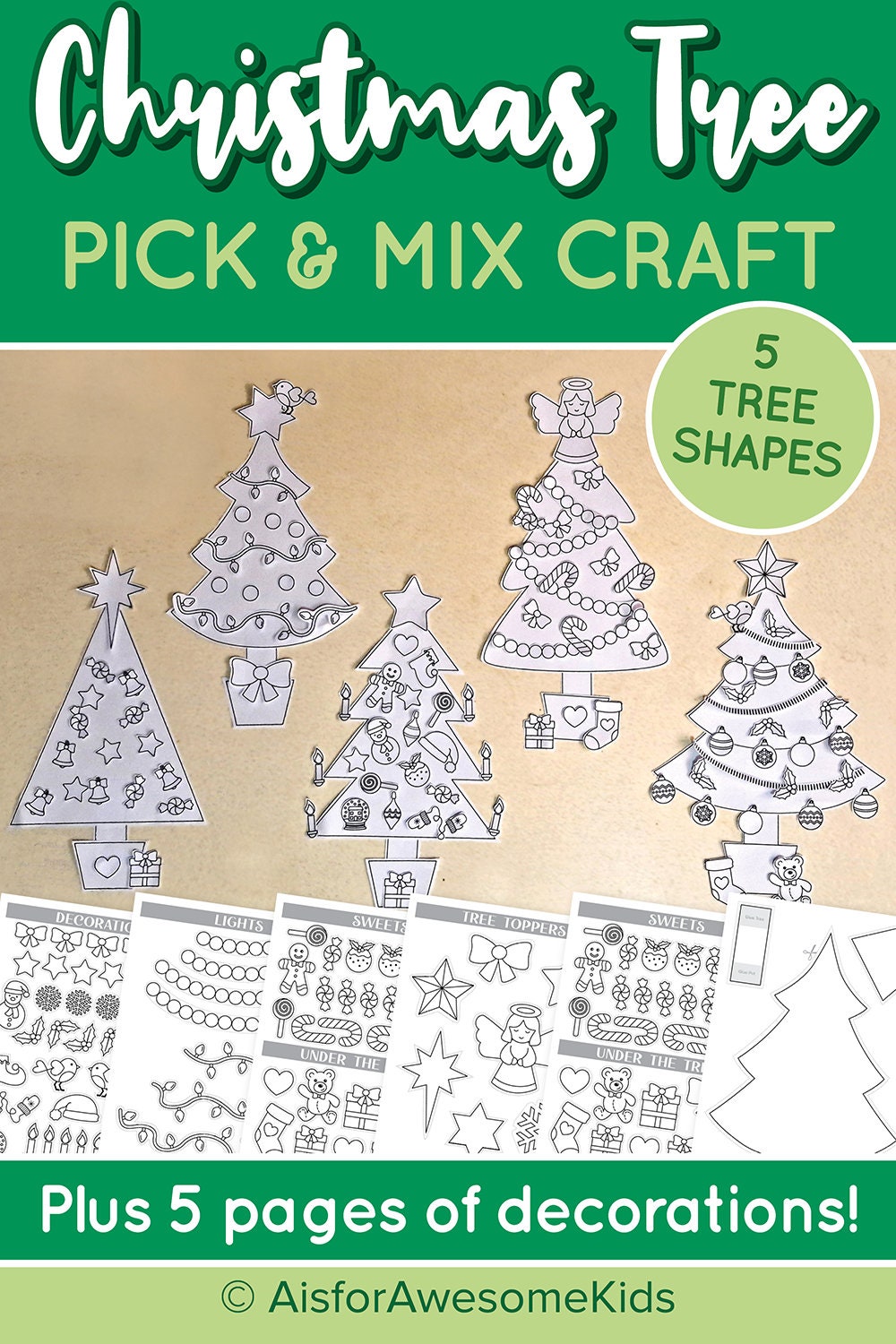 Build a Christmas Tree Craft Printable Xmas Party Cut and - Etsy