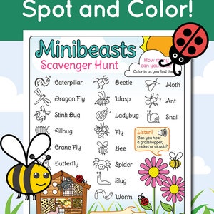 Minibeasts Scavenger Hunt, Kids Spot & Color Insect Nature Walk ...