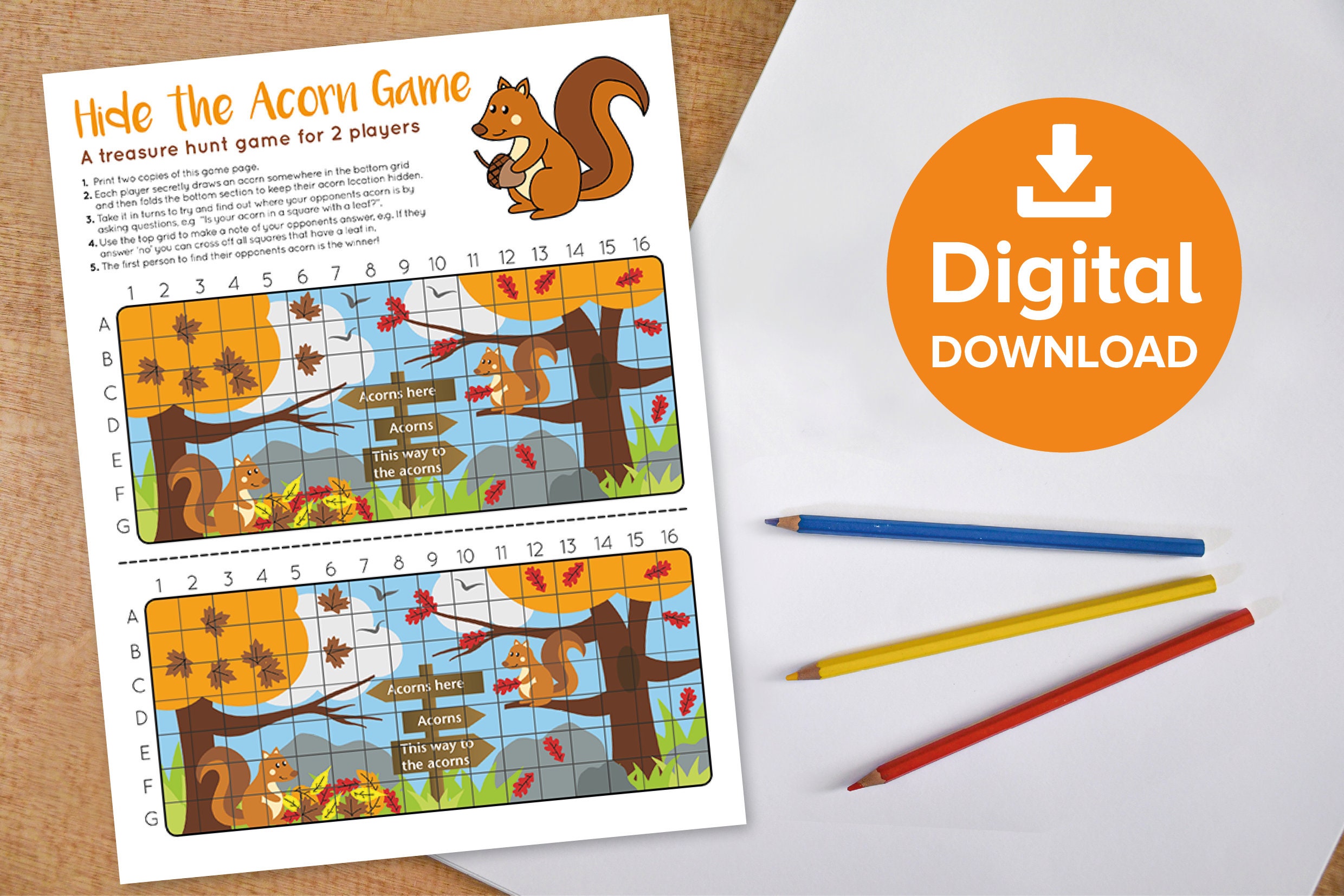 Hide the Acorn Fall Treasure Hunt Game, Kids Autumn 2 Player Paper ...