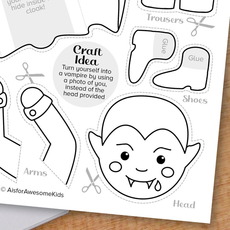 Build a Vampire Cut & Paste Craft, Halloween Paper Doll Model Coloring ...