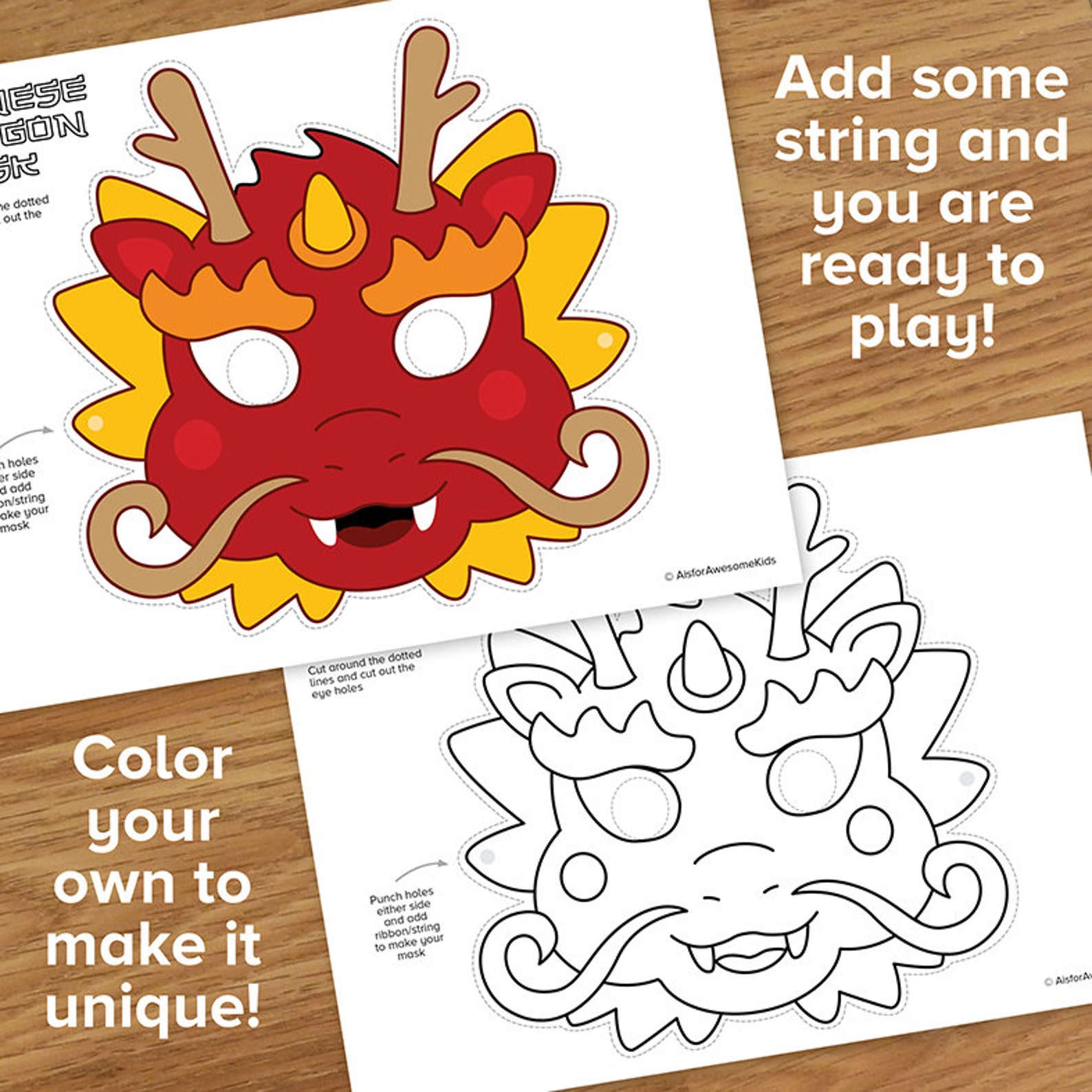 Chinese Dragon Mask Coloring Printable, Lunar Festival Parade Costume ...