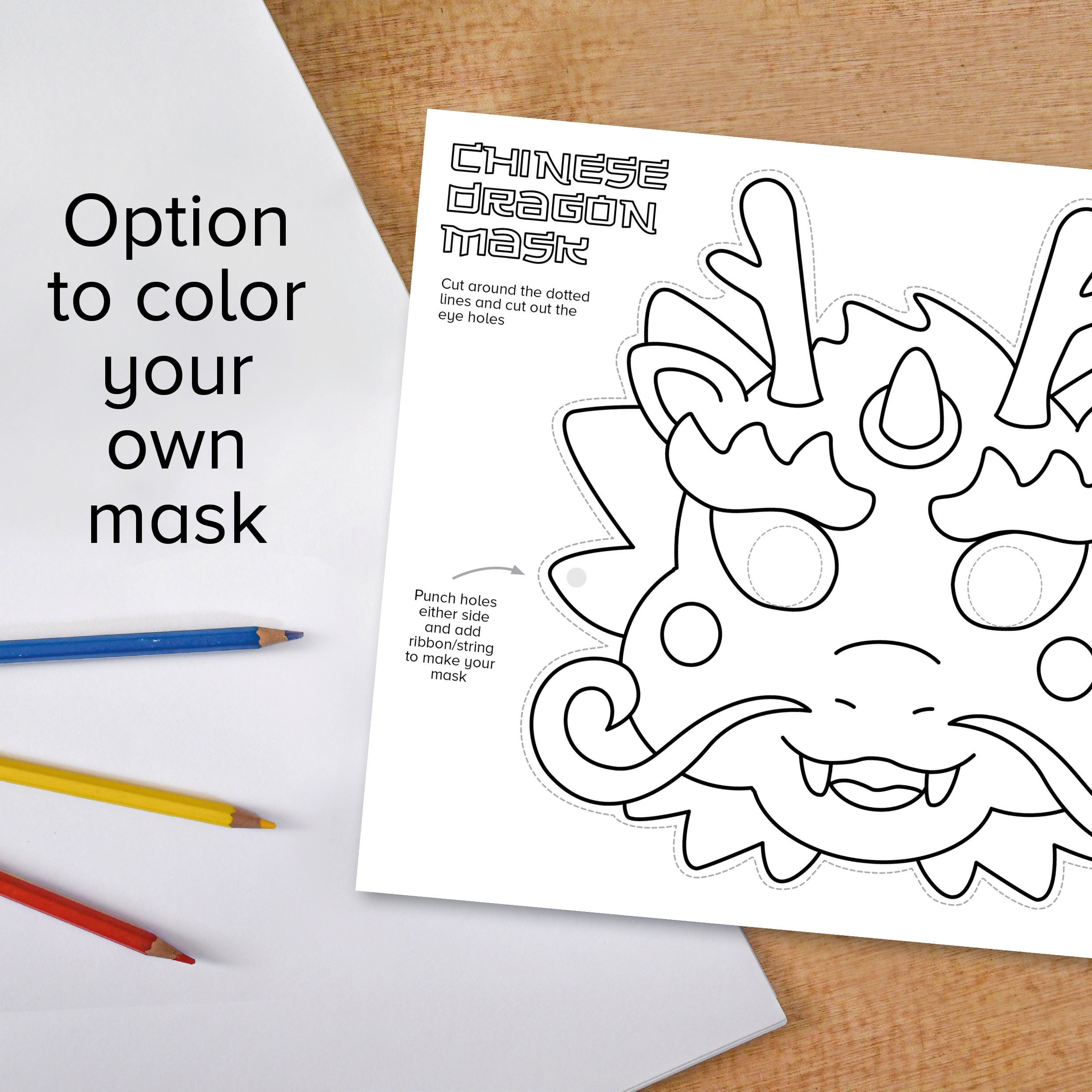 Chinese Dragon Mask Coloring Printable, Lunar Festival Parade Costume ...