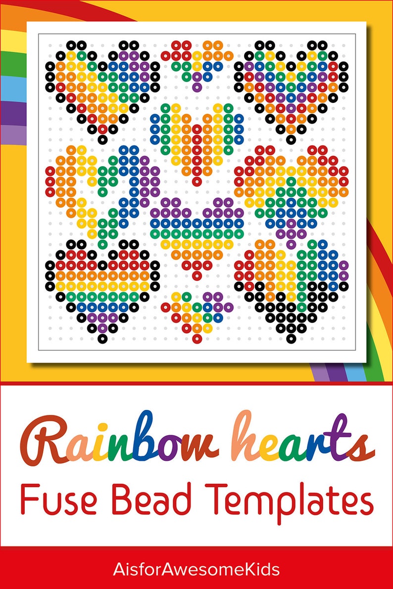 Rainbow Hearts Fuse Bead Template, Valentines Love Craft, Pride LGBTQ ...
