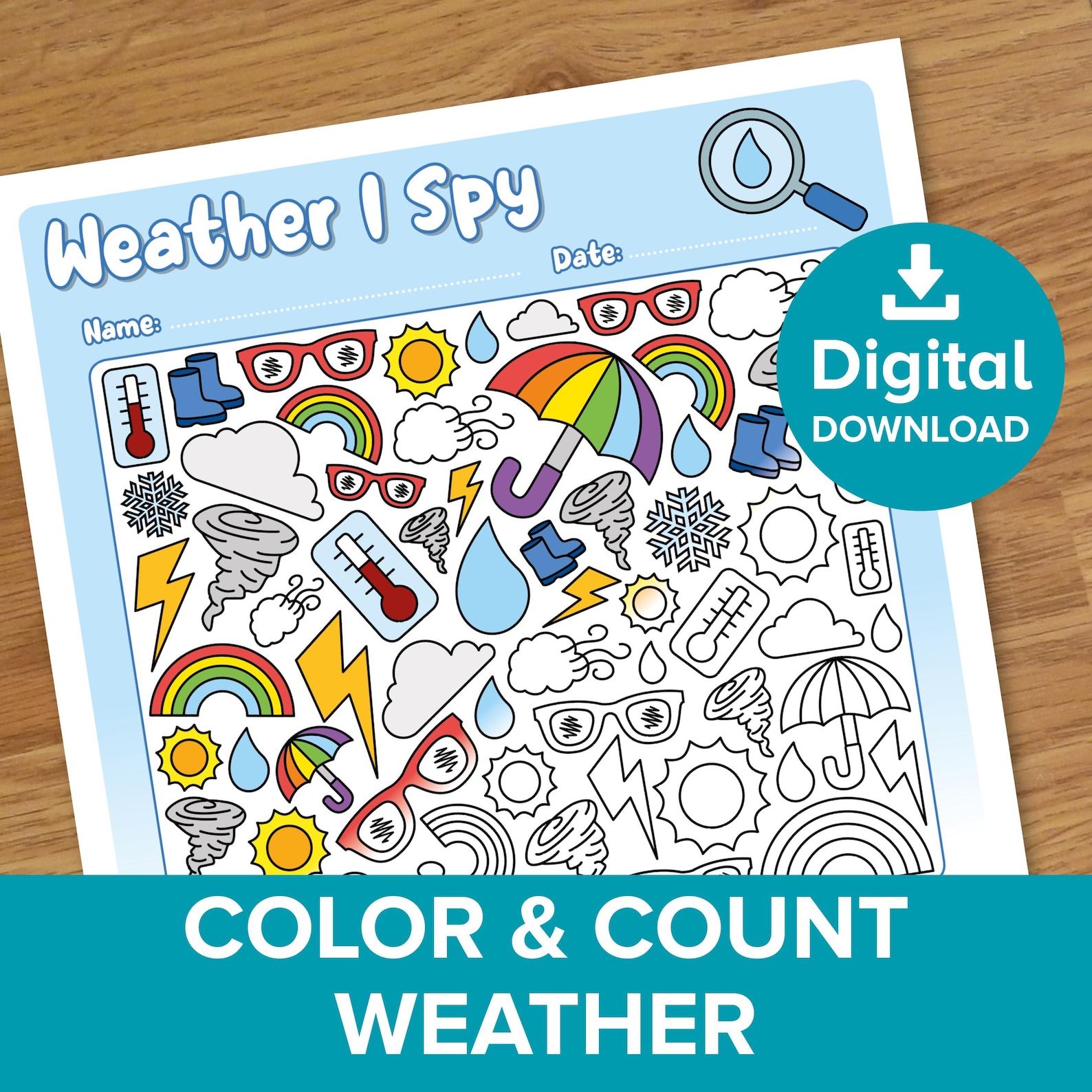 Weather I Spy Worksheet, Spring Eye Spy Color and Count Challenge ...