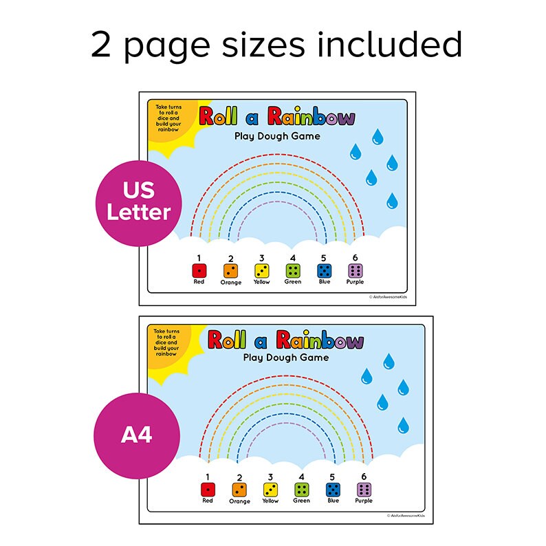 Roll a Rainbow Play Dough Mat Dice Game, Kids Playdough Activity, St ...