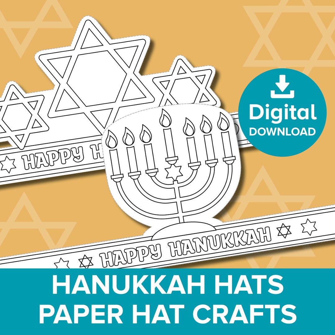 Hanukkah Paper Hat Crafts, Chanukah Menorah Crown Coloring, Jewish ...