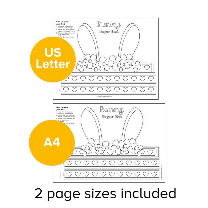 Bunny Paper Crowns Printable, Easter Rabbit Ears Hat Coloring Craft ...
