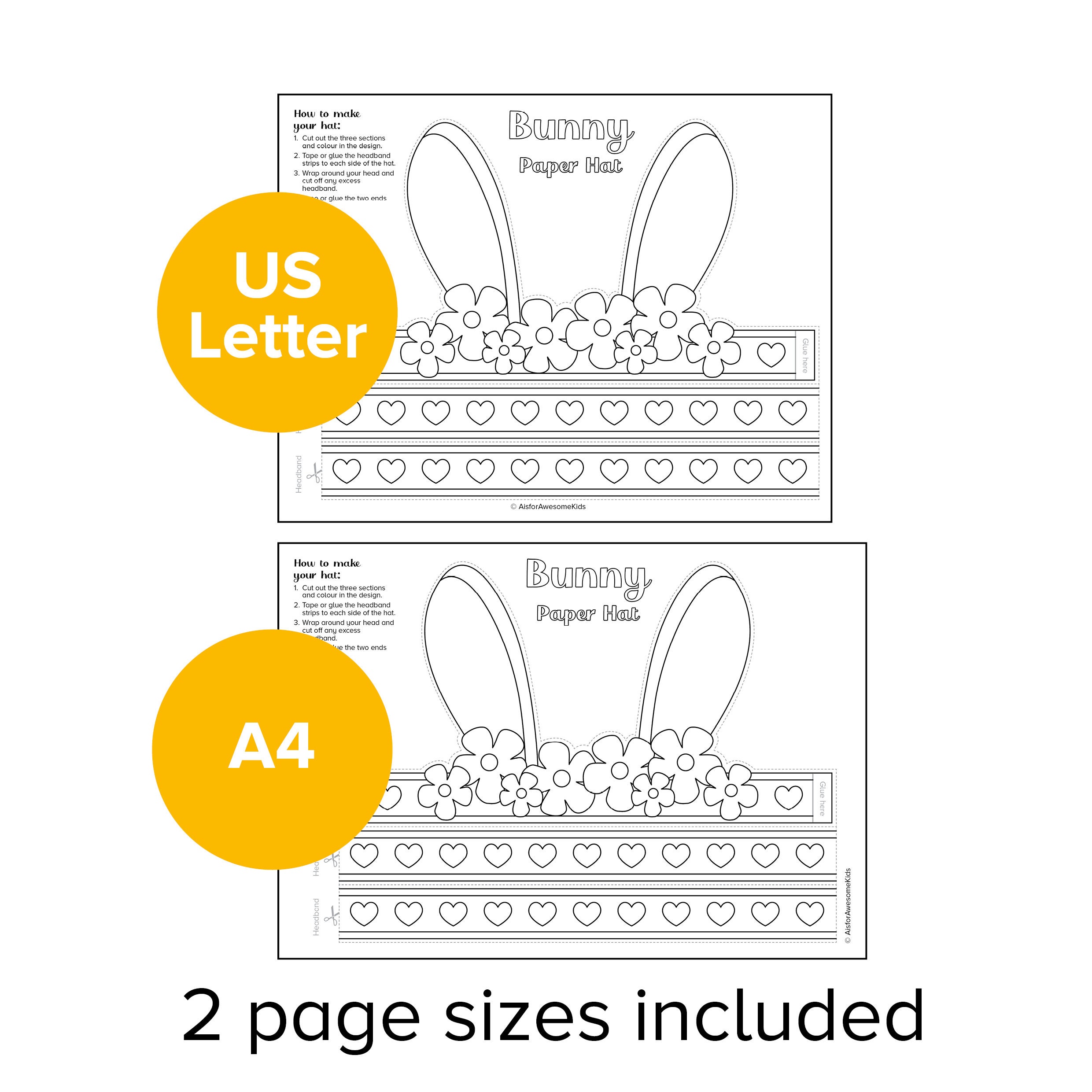 Bunny Paper Crowns Printable, Easter Rabbit Ears Hat Coloring Craft ...