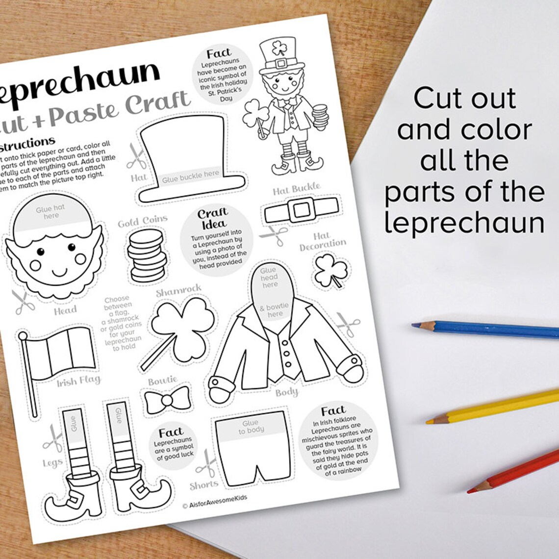 Leprechaun Cut & Paste Craft, St Patrick's Day Irish Sprite Paper Doll ...