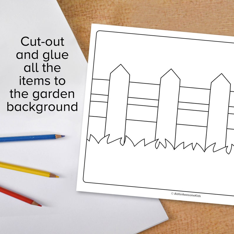 Wildlife Scene Cut & Paste Craft Printable, Spring Garden Coloring ...