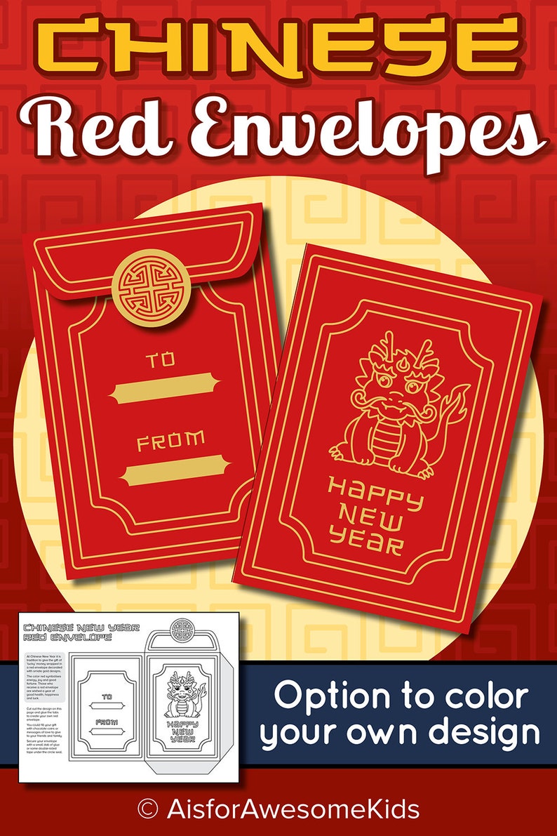 Chinese Red Envelope Craft Printable, Hóngbāo Lucky Money Lunar New ...