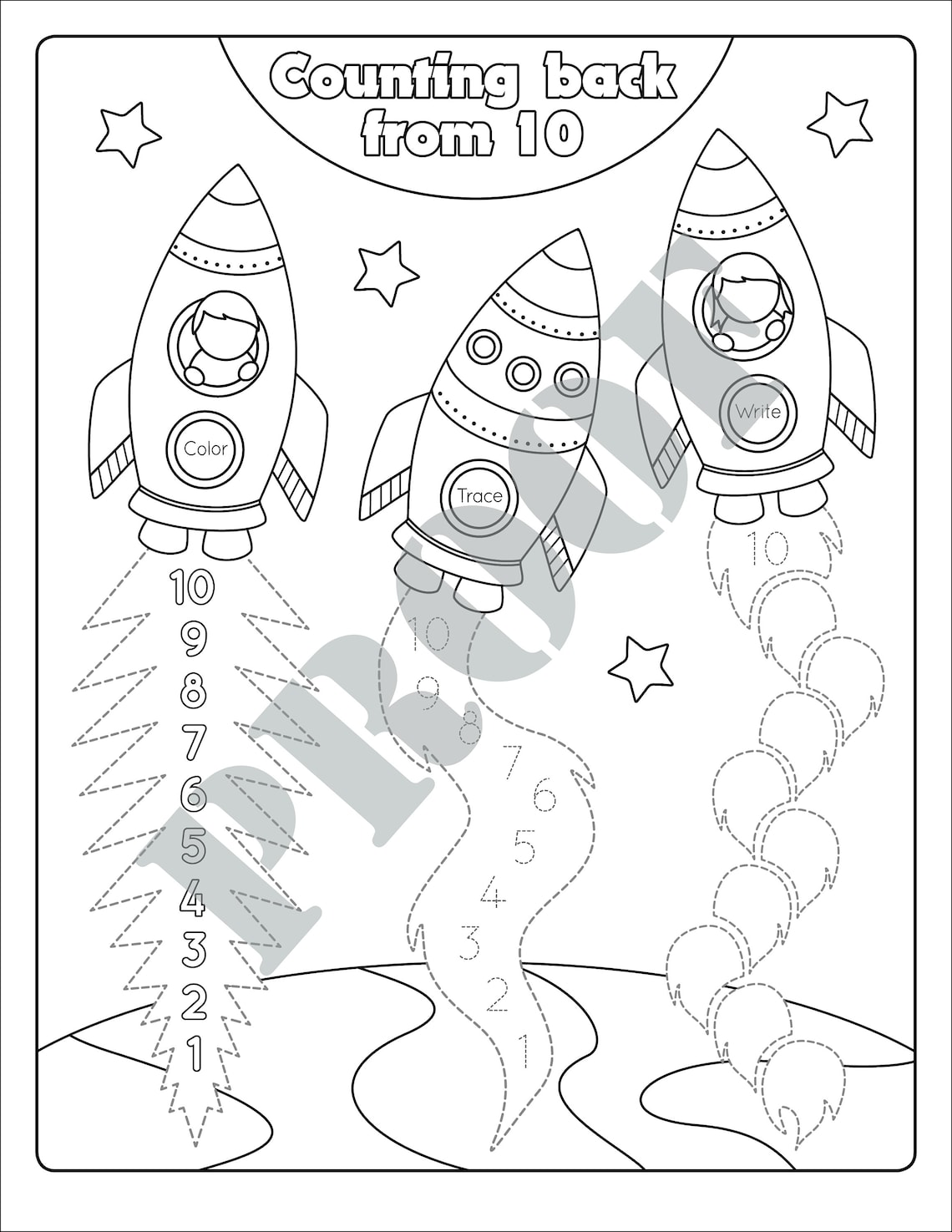 Rocket Countdown Worksheet Kids Count Back From 10 Activity - Etsy UK