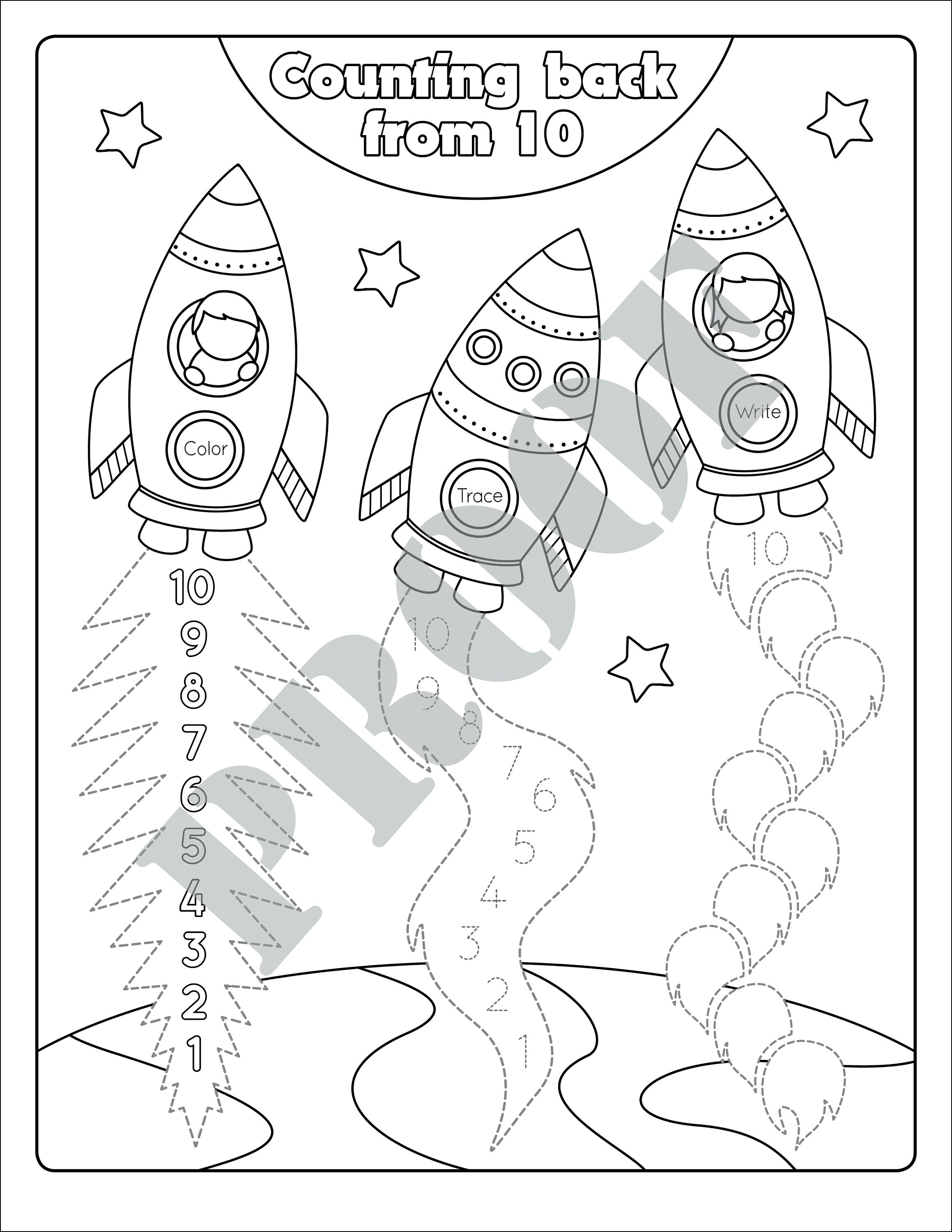 Rocket Countdown Worksheet, Kids Count Back From 10 Activity Page ...