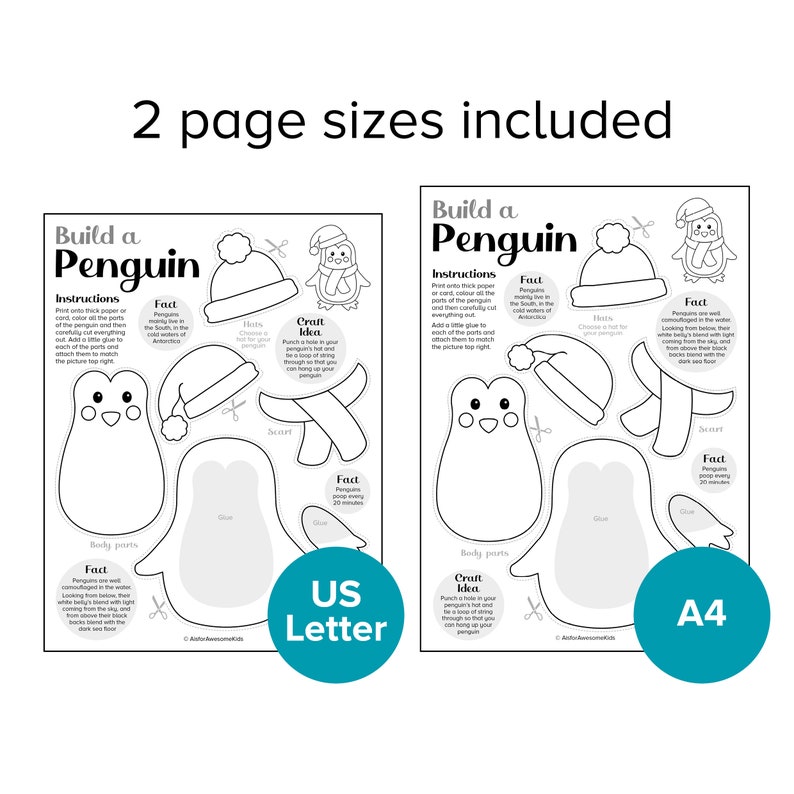 Penguin Cut & Paste Craft, Christmas Color and Build Kit, Paper Doll ...