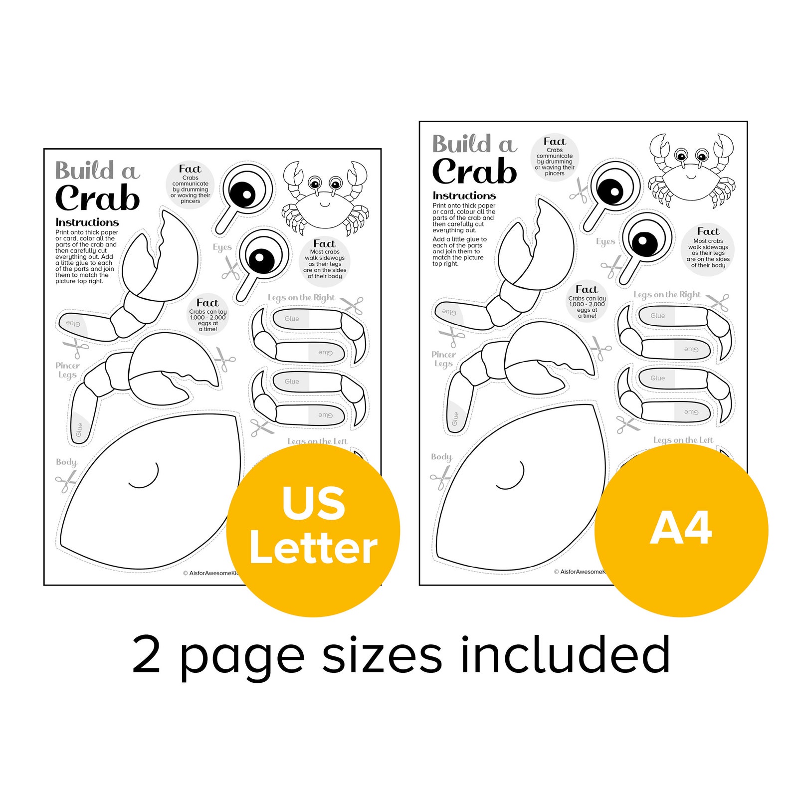 Crab Cut & Paste Craft Printable, Summer Beach Color and Build Art Kit ...