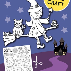 Build a Witch Cut & Paste Craft, Halloween Broomstick Coloring, Paper ...
