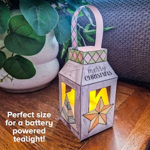 Christmas Paper Lantern Craft, Xmas Tealight Holder Cut & Color Project ...