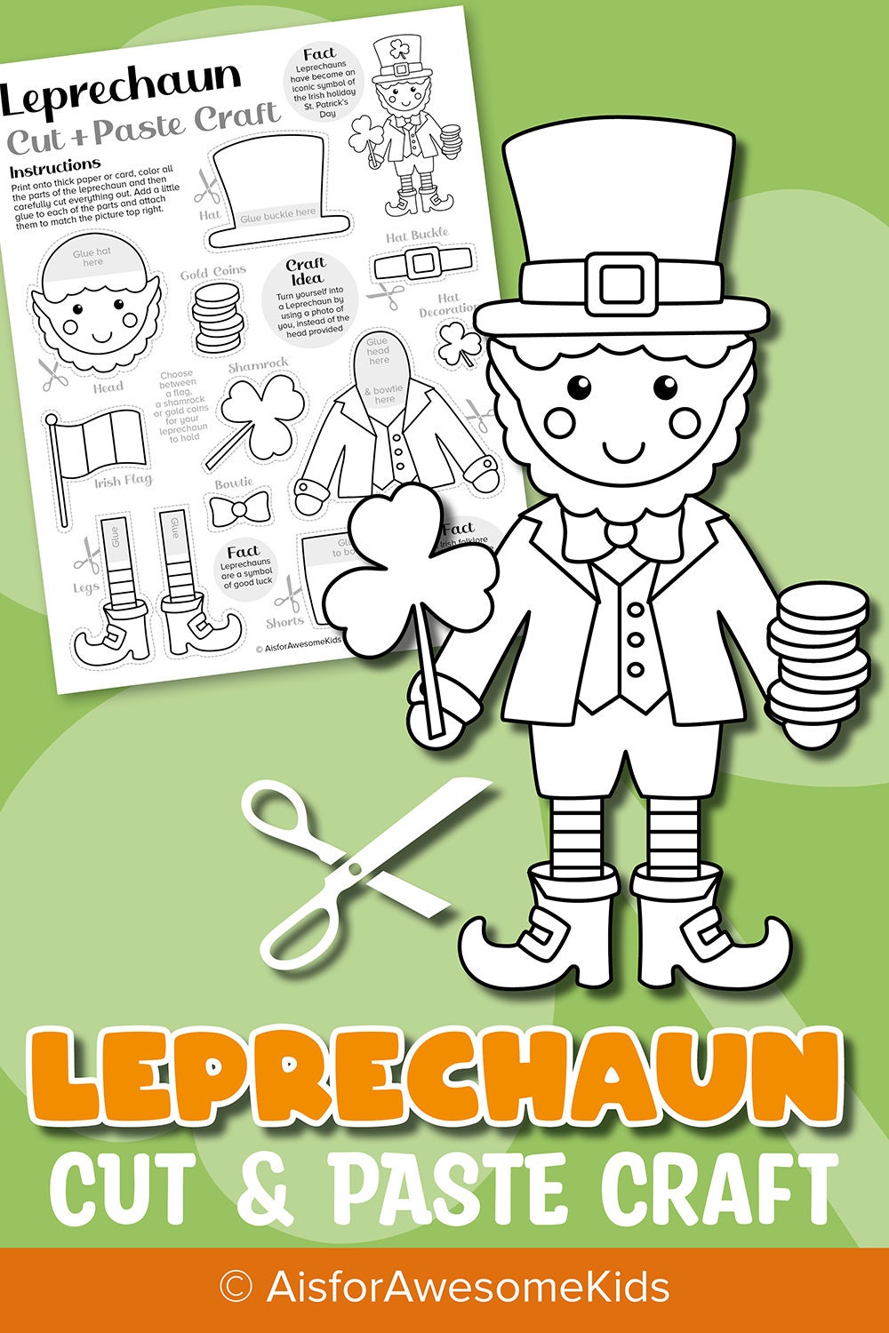 Leprechaun Cut & Paste Craft, St Patrick's Day Irish Sprite Paper Doll ...