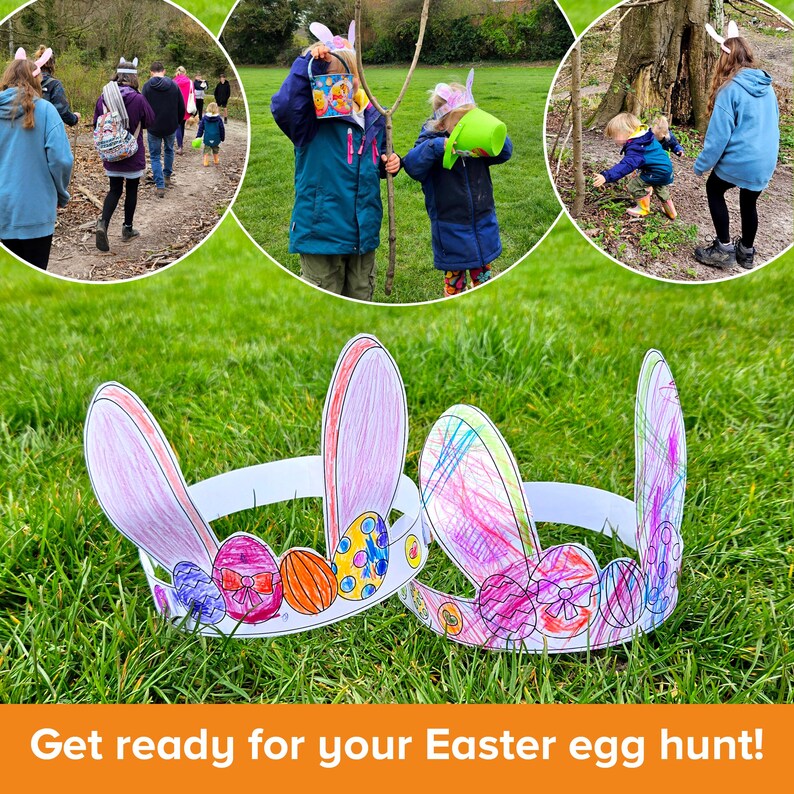 Bunny Paper Crowns Printable, Easter Rabbit Ears Hat Coloring Craft ...