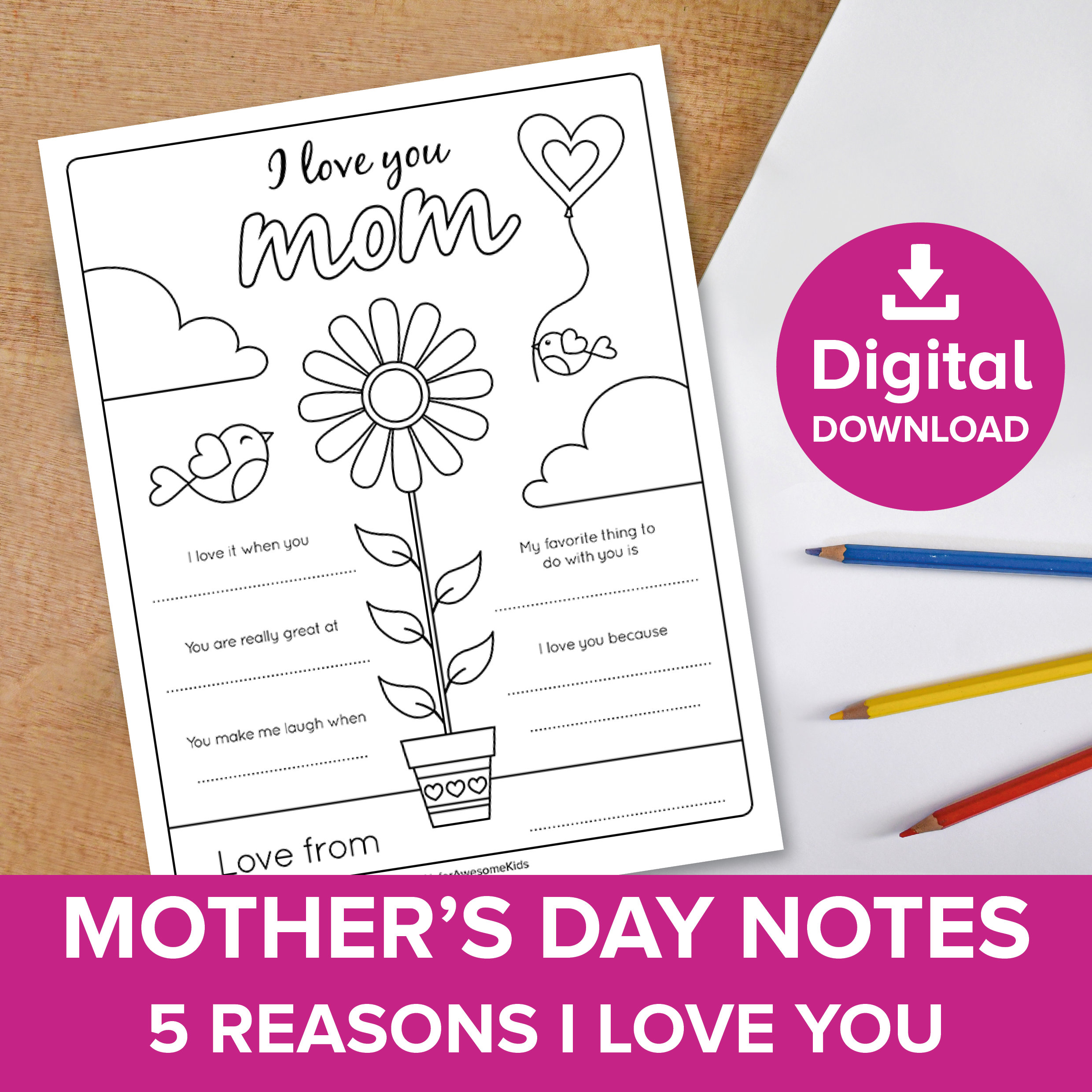 I Love You - Love Notes, Kids BFF Valentine's Letter Writing Prompt ...