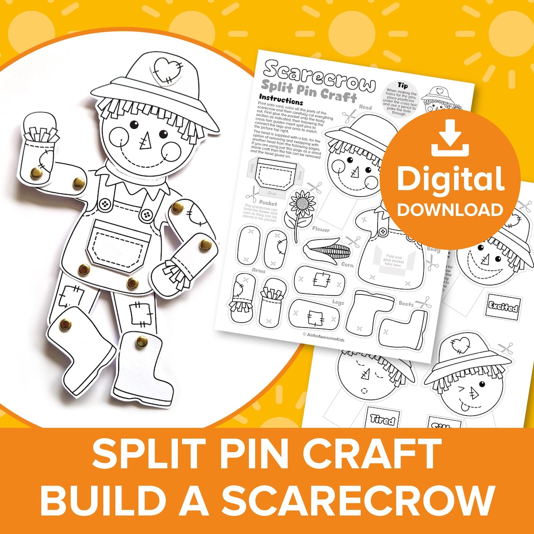 Scarecrow Split Pin Craft, Build a Harvest Guardian Paper Doll, Autumn ...