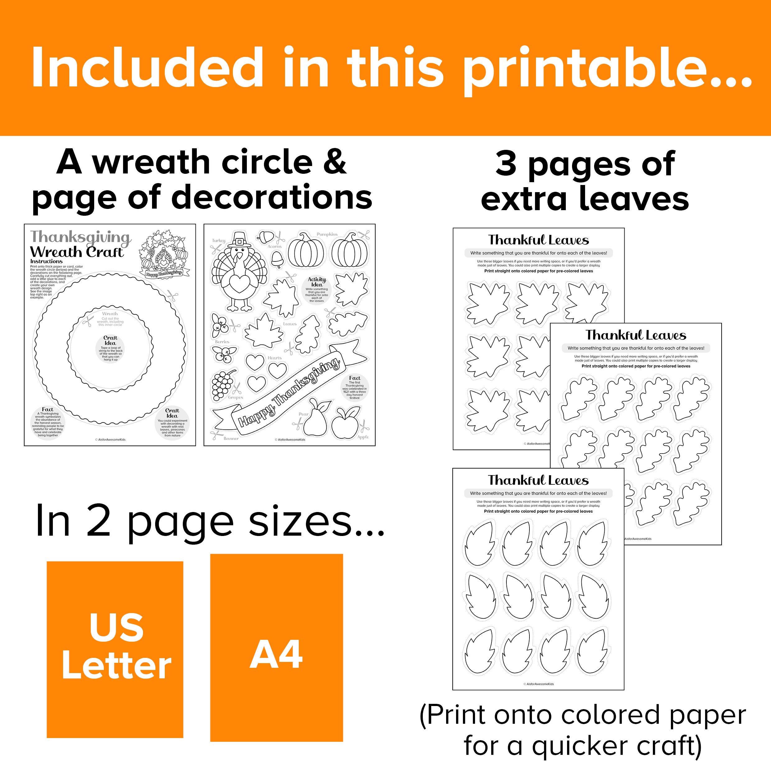 Thanksgiving Wreath Cut & Paste Craft, Fall Gratitude Coloring Page ...