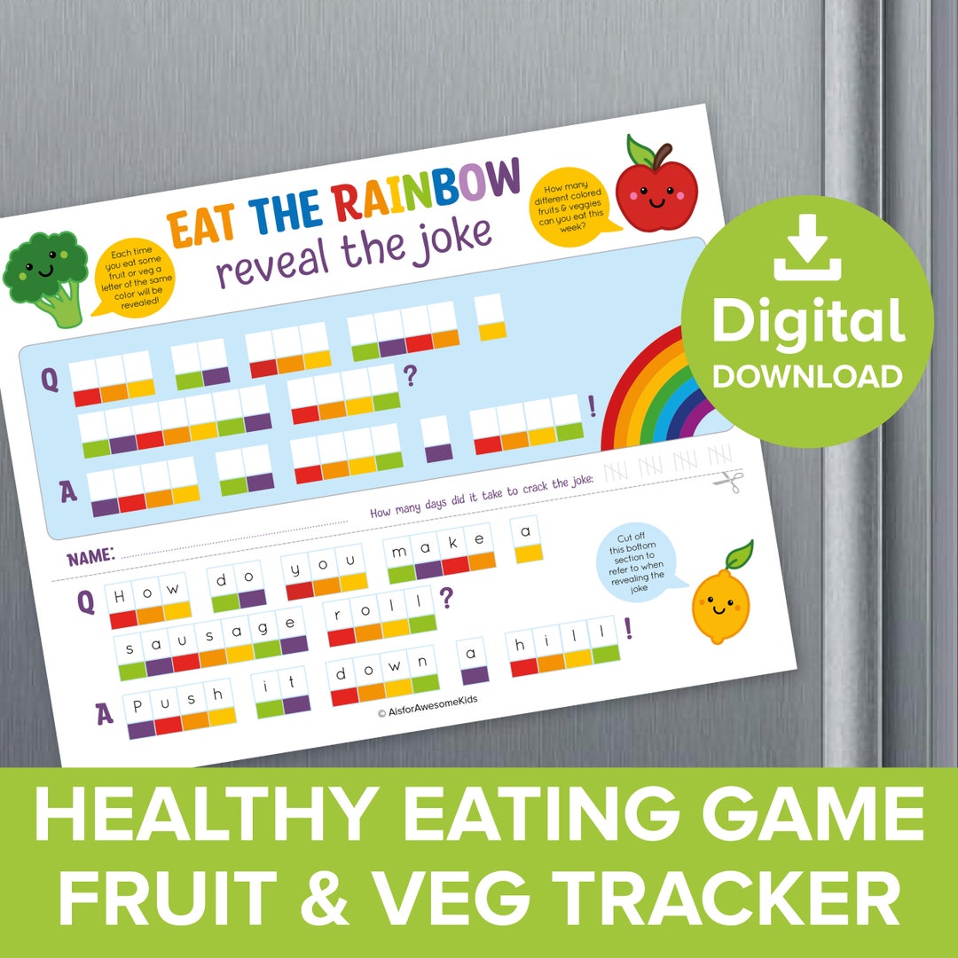 Eat the Rainbow Childrens Healthy Eating Reward Chart, Kids Jokes Track ...