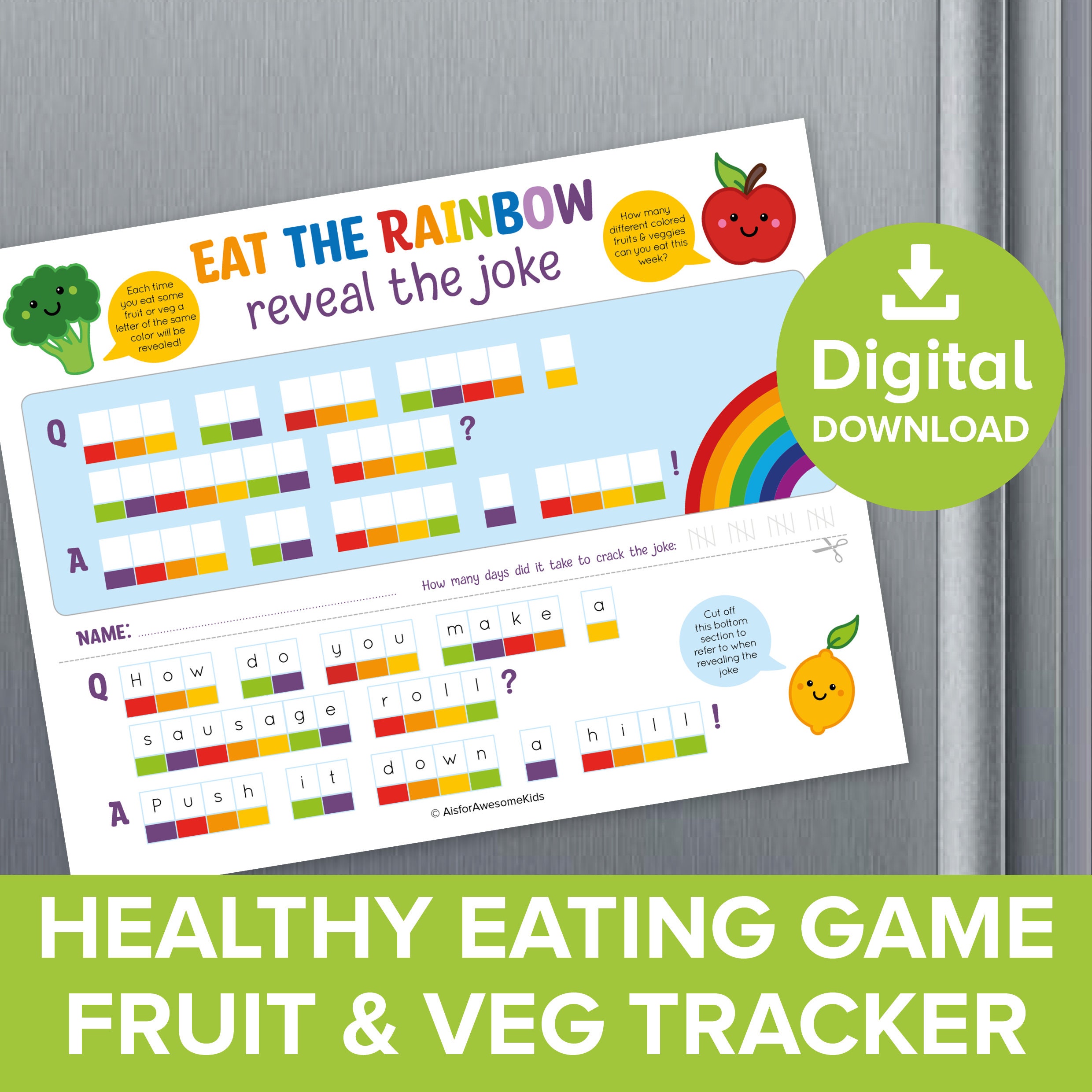 Eat the Rainbow Childrens Healthy Eating Reward Chart, Kids Jokes Track ...