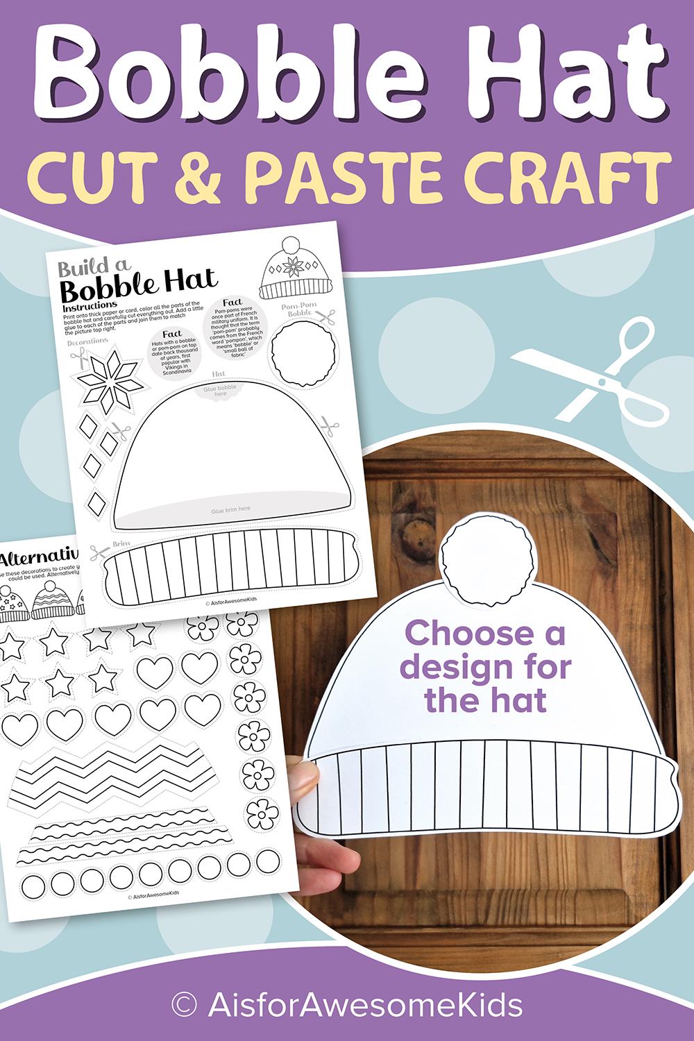 Build a Bobble Hat Cut & Paste Craft, Winter Woolley Hat Coloring ...