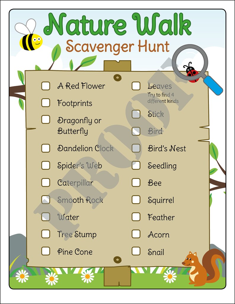 Nature Walk Scavenger Hunt, Kids Treasure Trail Outdoor Coloring ...