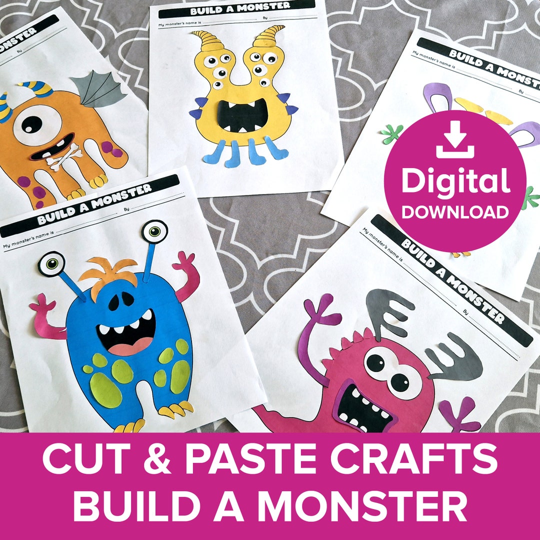 Monster Cut and Paste Crafts Halloween Party Activity Kit - Etsy