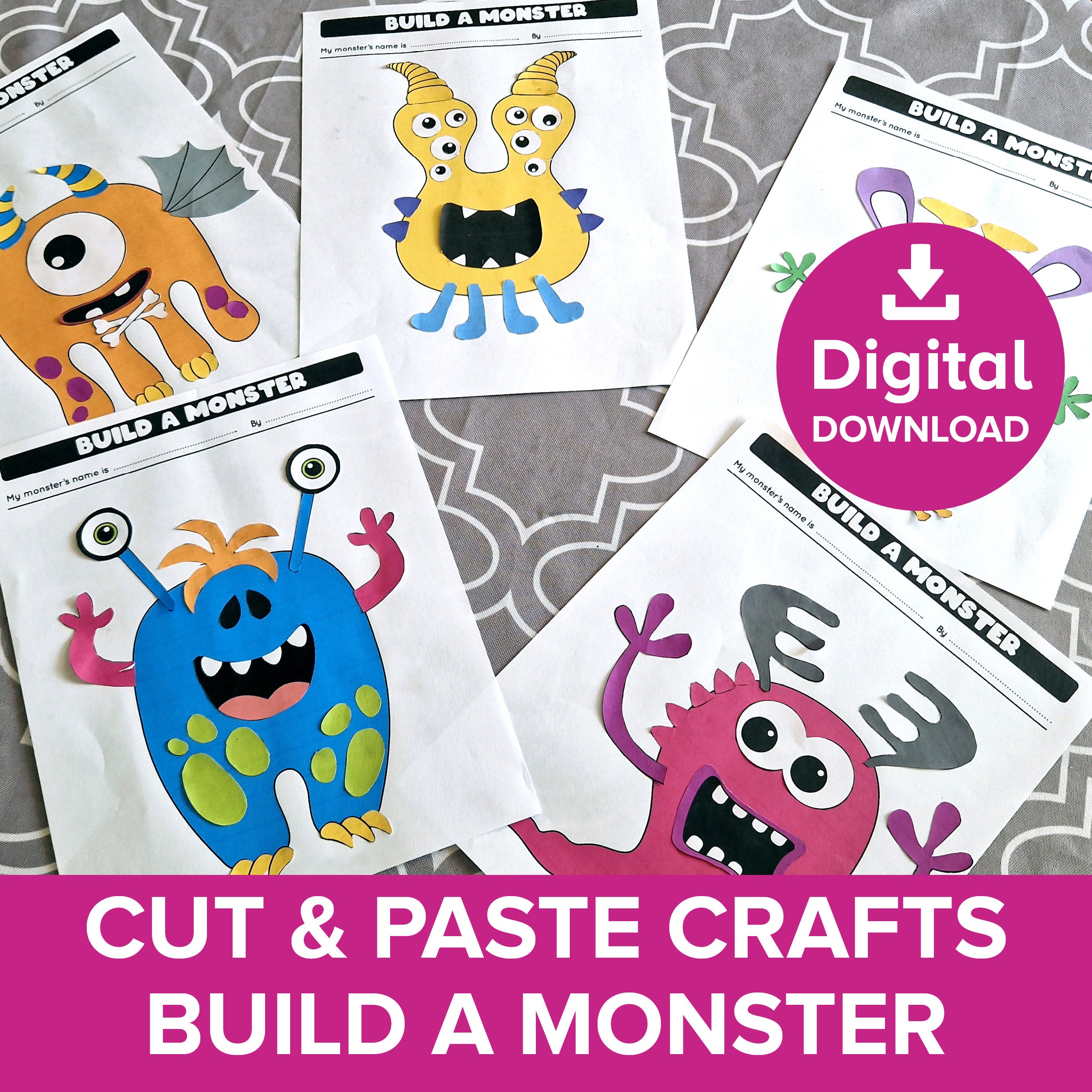 Monster Cut and Paste Crafts Halloween Party Activity Kit - Etsy