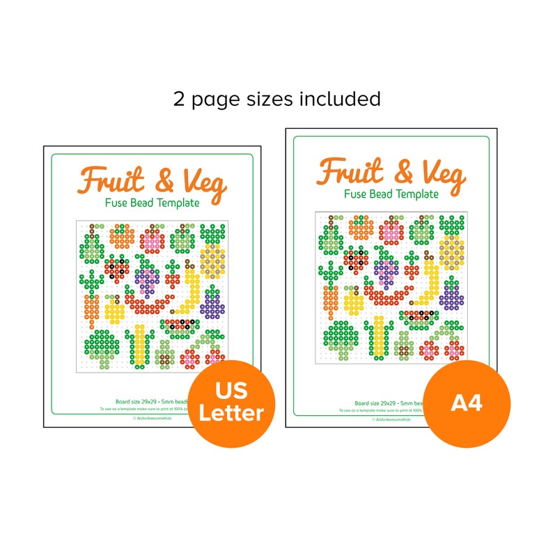 Fruit & Veg Fuse Bead Template, Hama Perler Nabbi Melty Beads, Kids ...