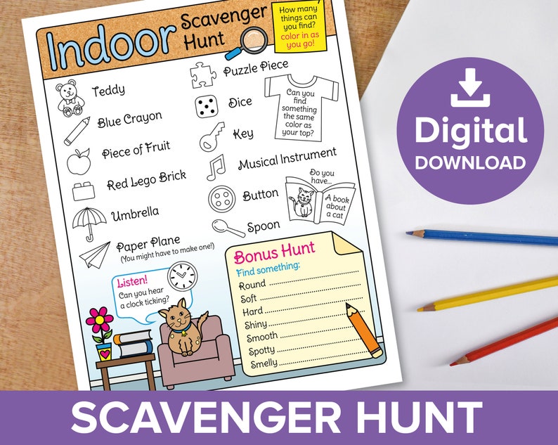 Indoor Scavenger Hunt, Kids Treasure Trail Inside, Search Find Colour ...