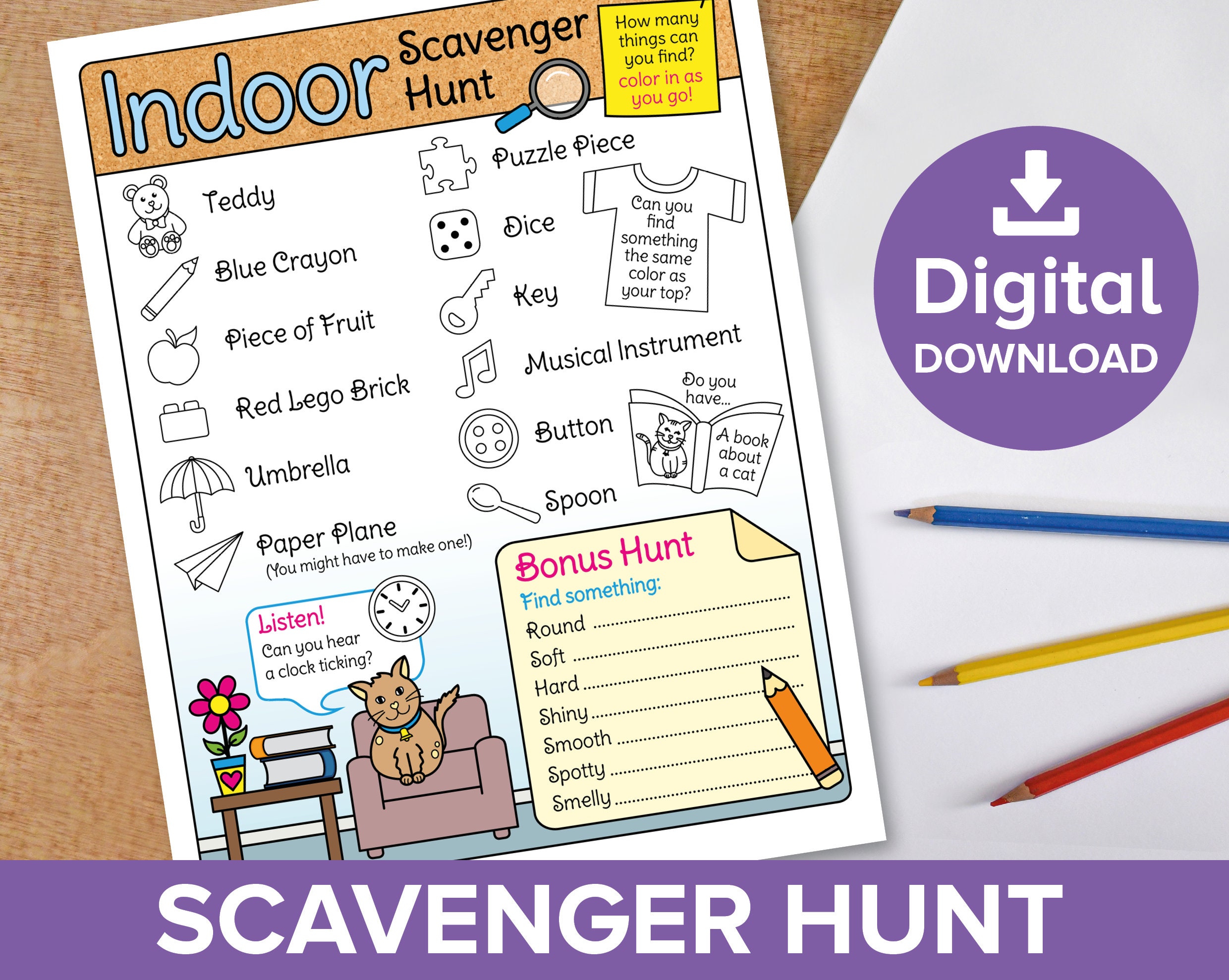Indoor Scavenger Hunt, Kids Treasure Trail Inside, Search Find Colour ...