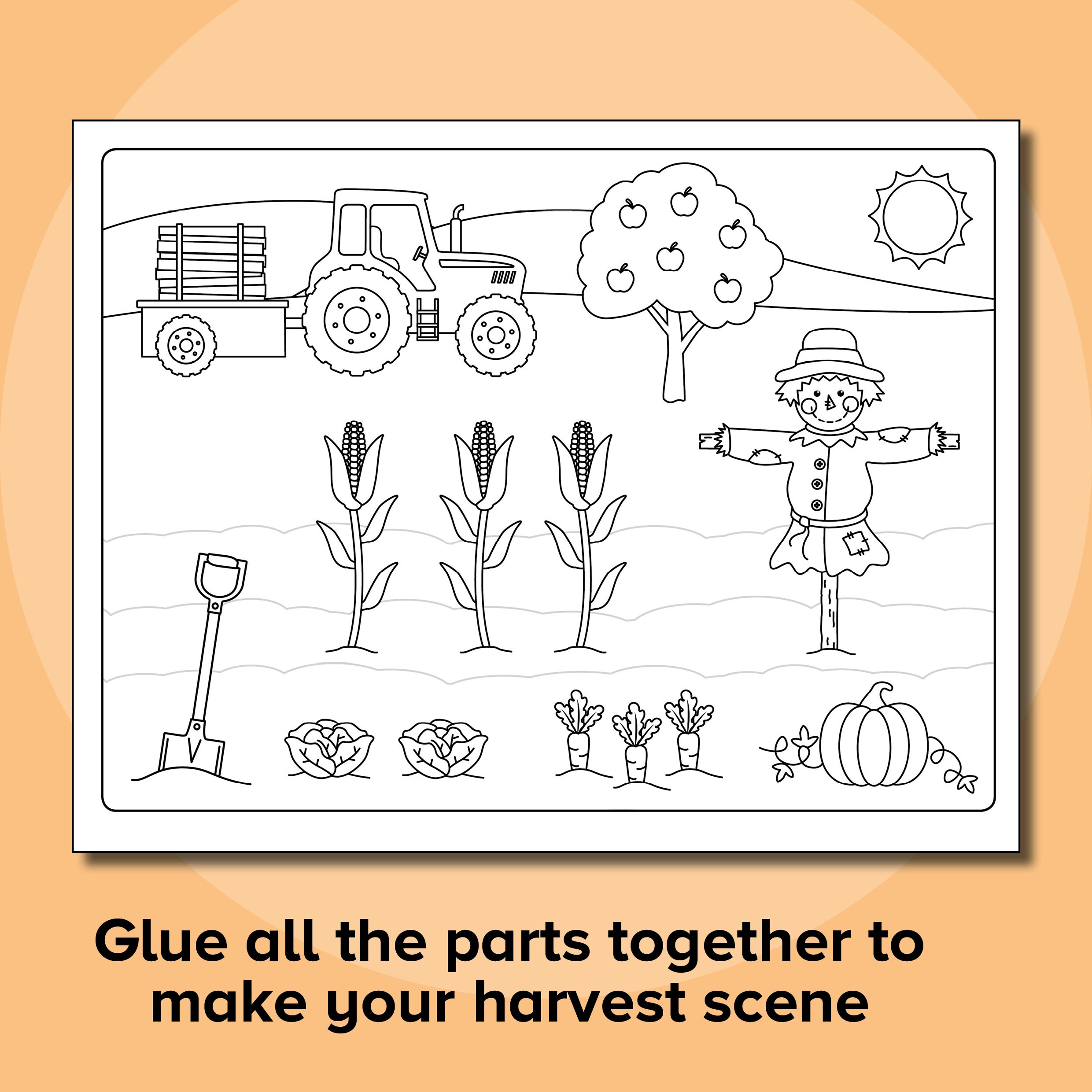Harvest Scene Cut & Paste Craft, Farm Field Thanksgiving Coloring Page ...