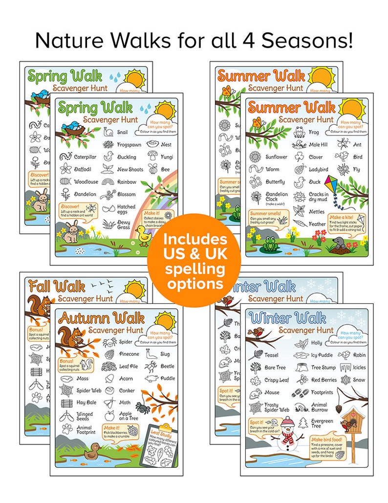 Four Seasons Nature Walk Scavenger Hunt, Kids Spot & Color Treasure ...