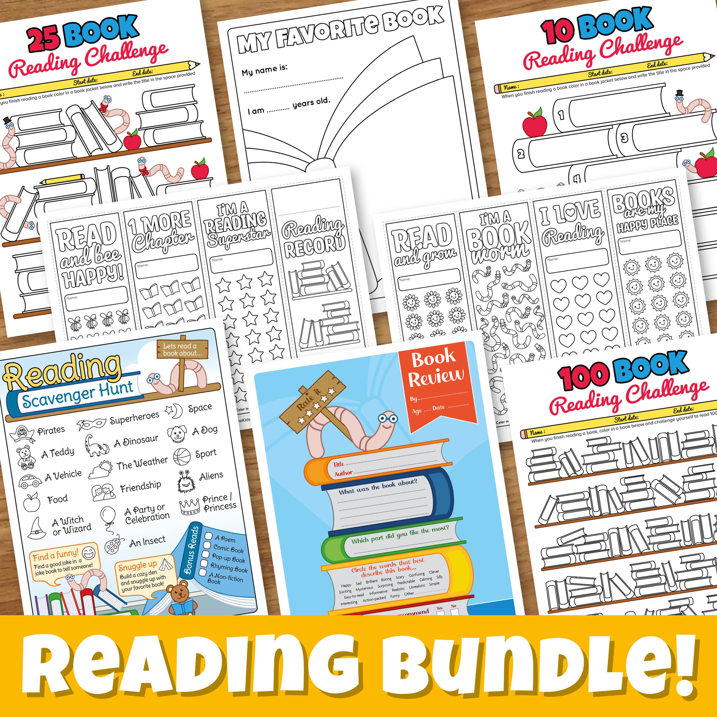 Reading Activity Pack Bundle, Childrens Book Challenge Worksheets, Kids ...