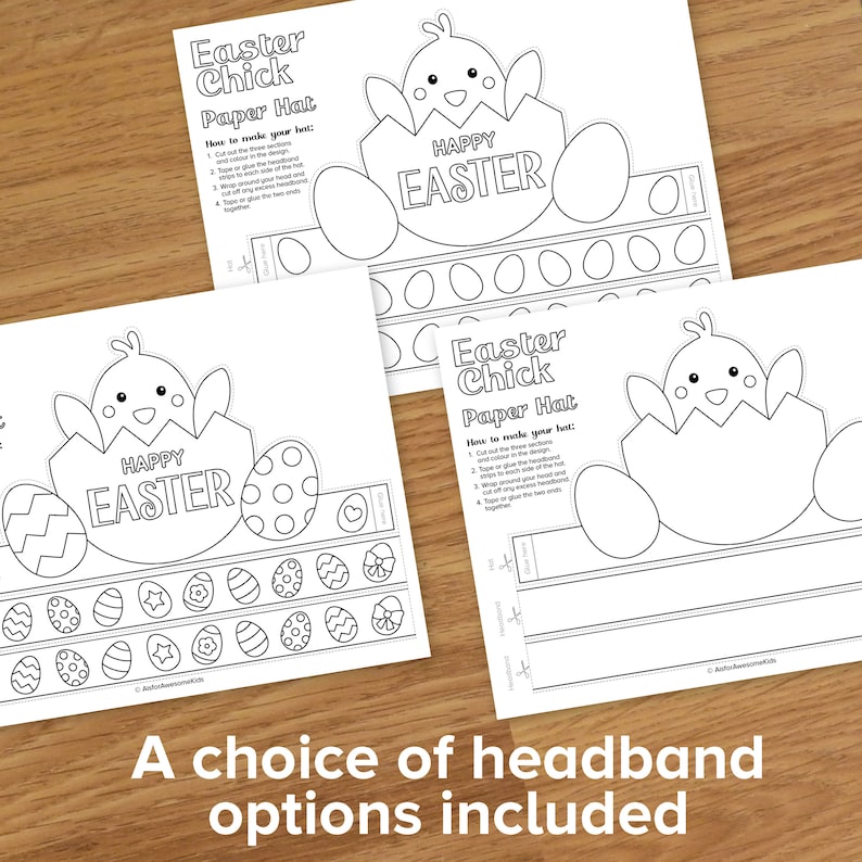 Easter Bonnet Paper Hat Coloring Crafts, Spring Chick Egg Hunt Party ...