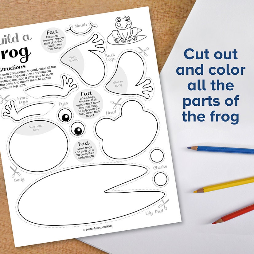 Frog Cut & Paste Craft Printable, Spring Animals Color and Build Art ...