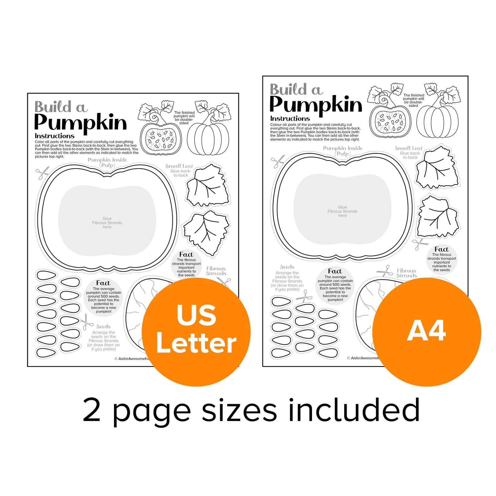 Build a Pumpkin Cut & Paste Craft, Fall Fruit Coloring Page Printable ...