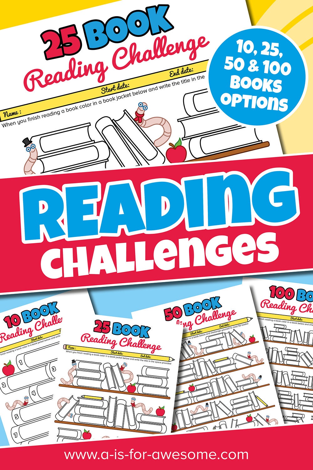 Reading Challenge Tracker, Children's Bookshelf Worksheet, Kids ...
