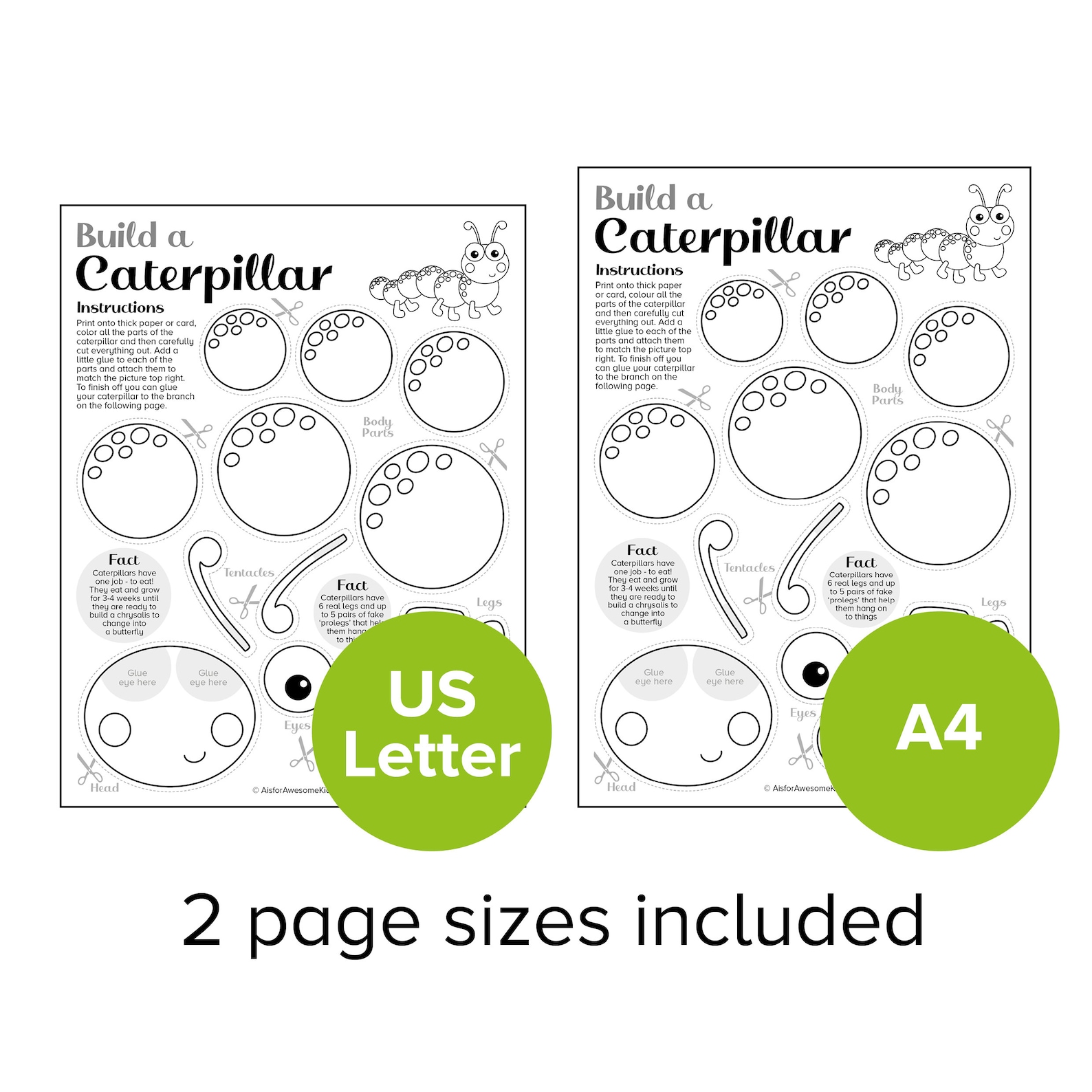 Caterpillar Cut & Paste Craft Printable, Spring Bug Color and Build Kit ...