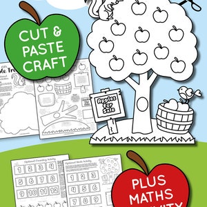 Build an Apple Tree Cut & Paste Craft, Fall Fruit Coloring Page ...